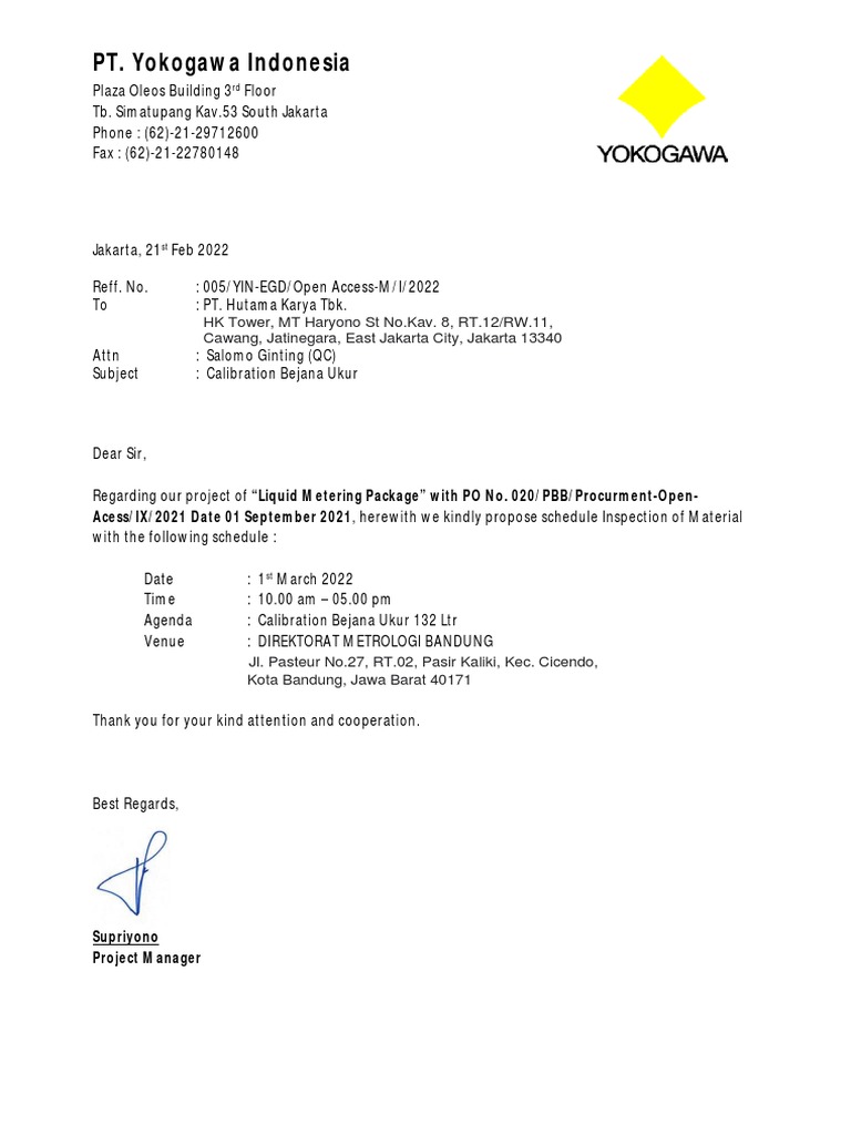 Invitation Letter Material Inspection No. 05 - Calibration Bejana 132 ...