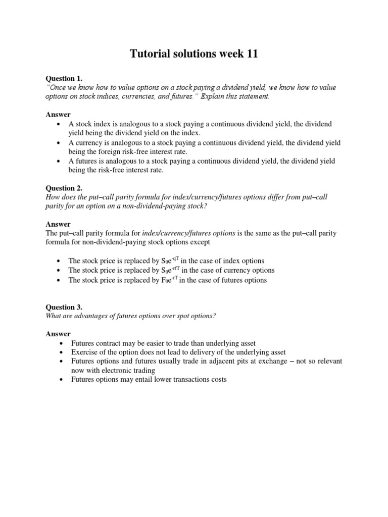 Tutorial Solutions Week 11 | PDF | Option (Finance) | Futures Contract
