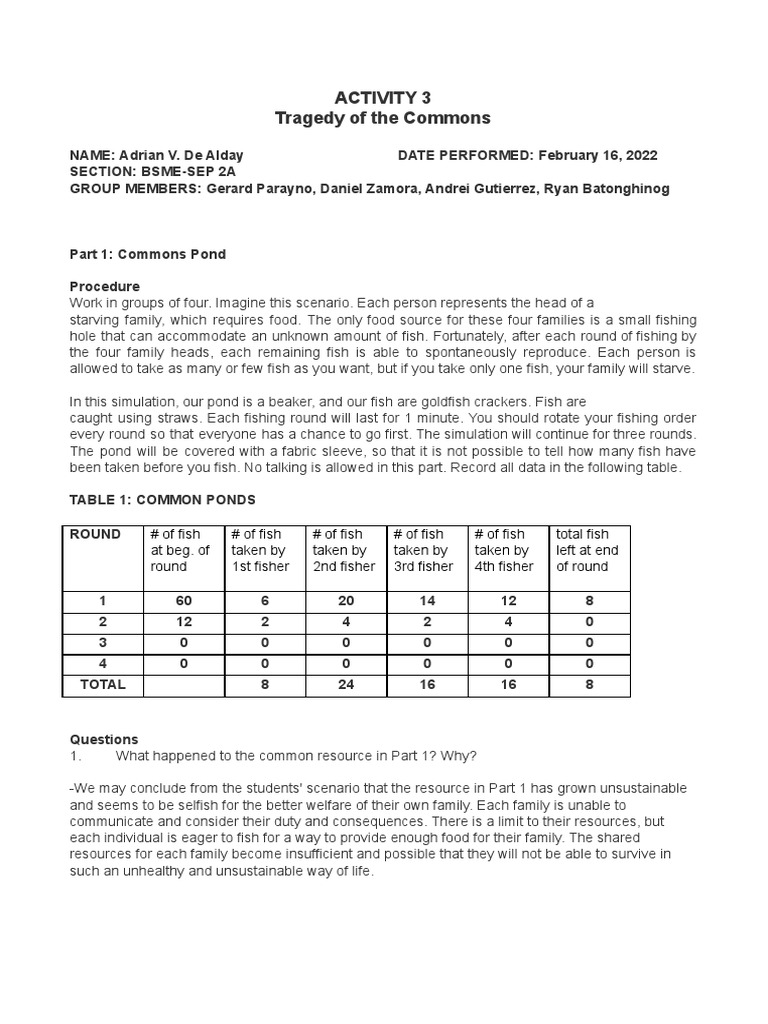 GROUP 1 Tragedy of Commons | PDF | Fisherman | Overfishing