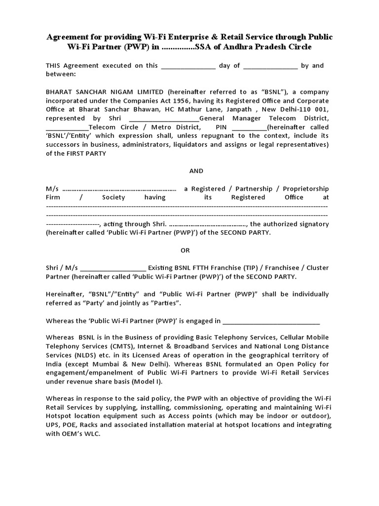 Sample PWP Agreement - To All SSAs For Model-1 | PDF | Indemnity ...