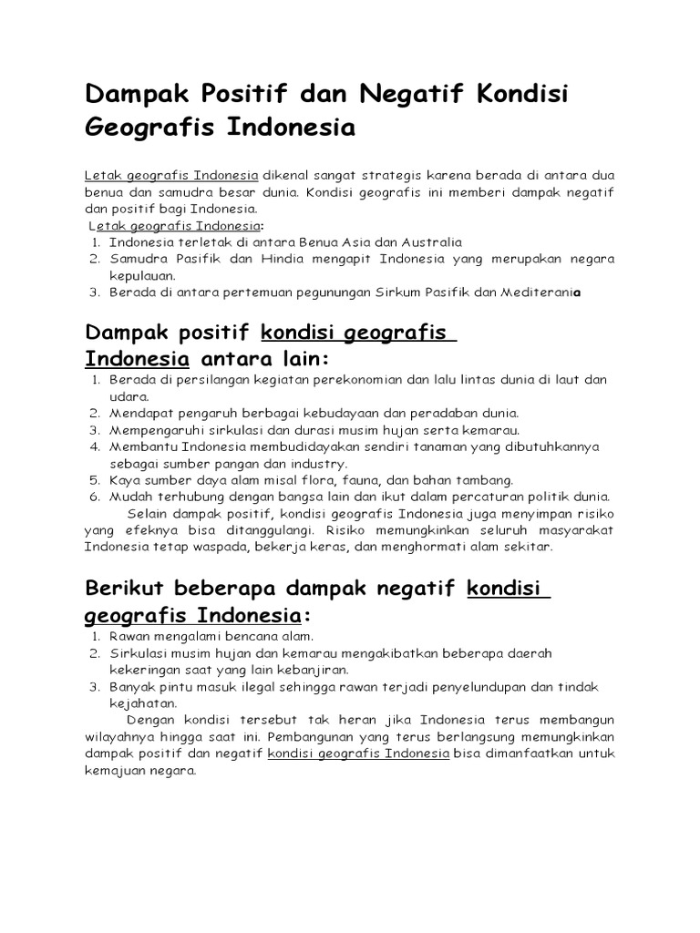 IPS (Dampak Positif Dan Negatif Letak Geografis Indonesia) | PDF