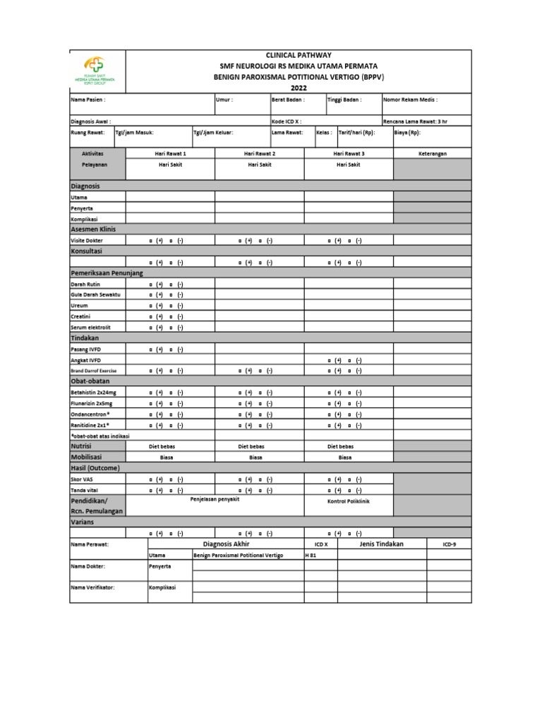 Rencana Perawatan BPPV di RS Medika Utama | PDF