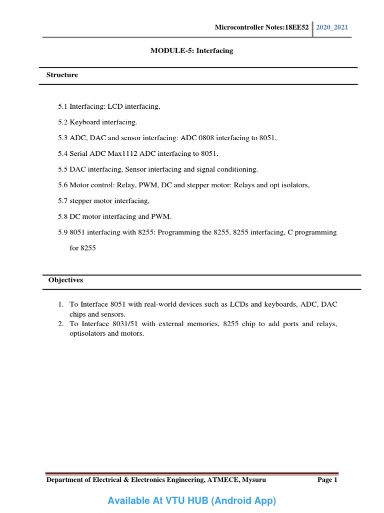 MODULE-5: Interfacing: Microcontroller Notes:18EE52 | PDF | Relay ...