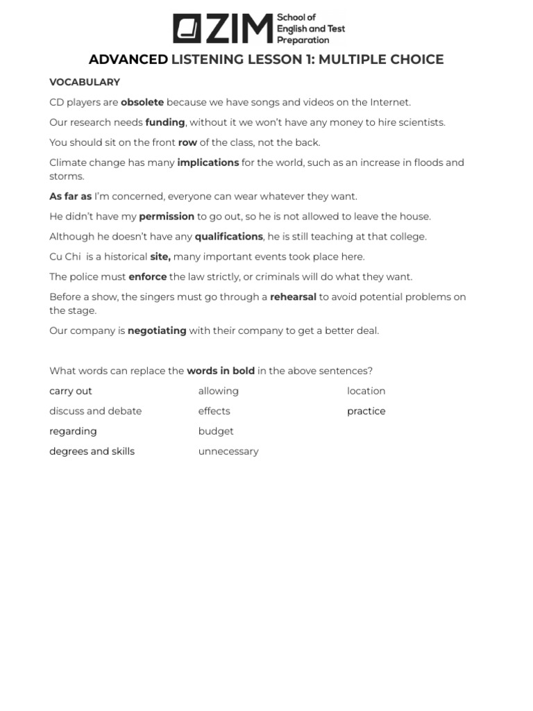 Advanced: Listening Lesson 1: Multiple Choice | PDF | Polynesia