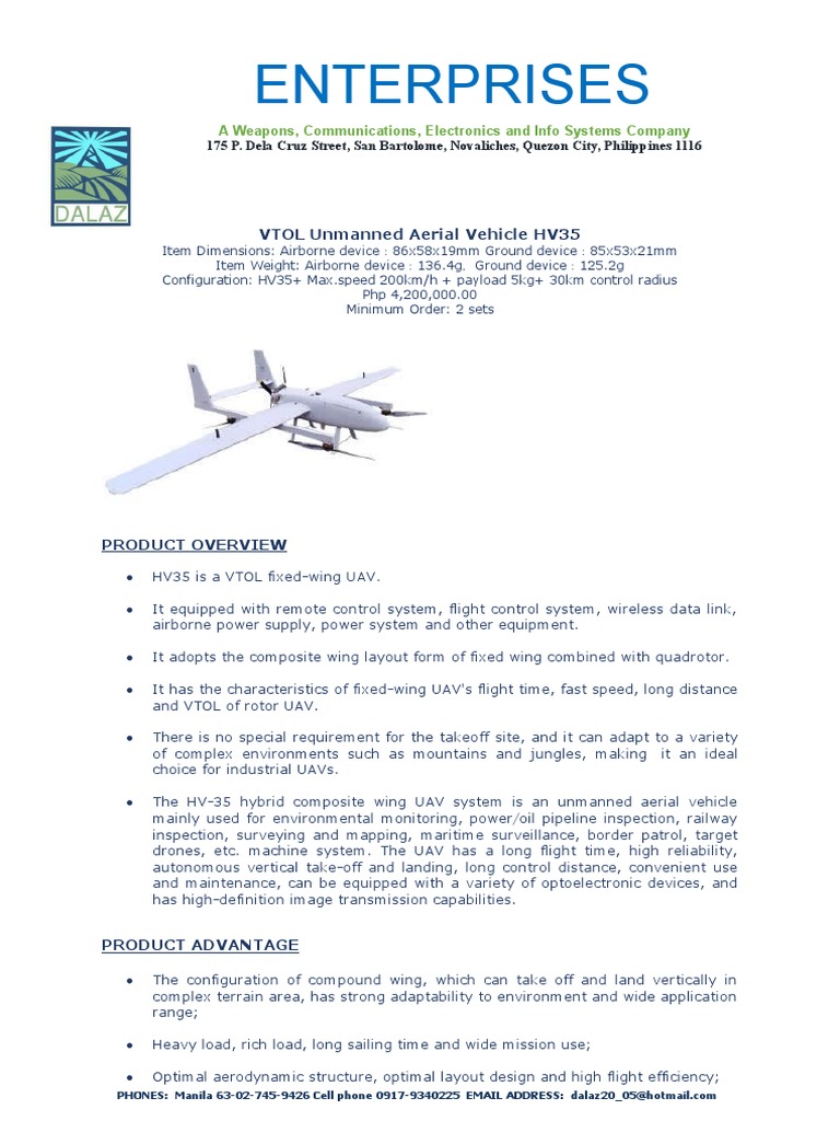 Vtol Commercial and Technical Proposal | PDF | Unmanned Aerial Vehicle ...