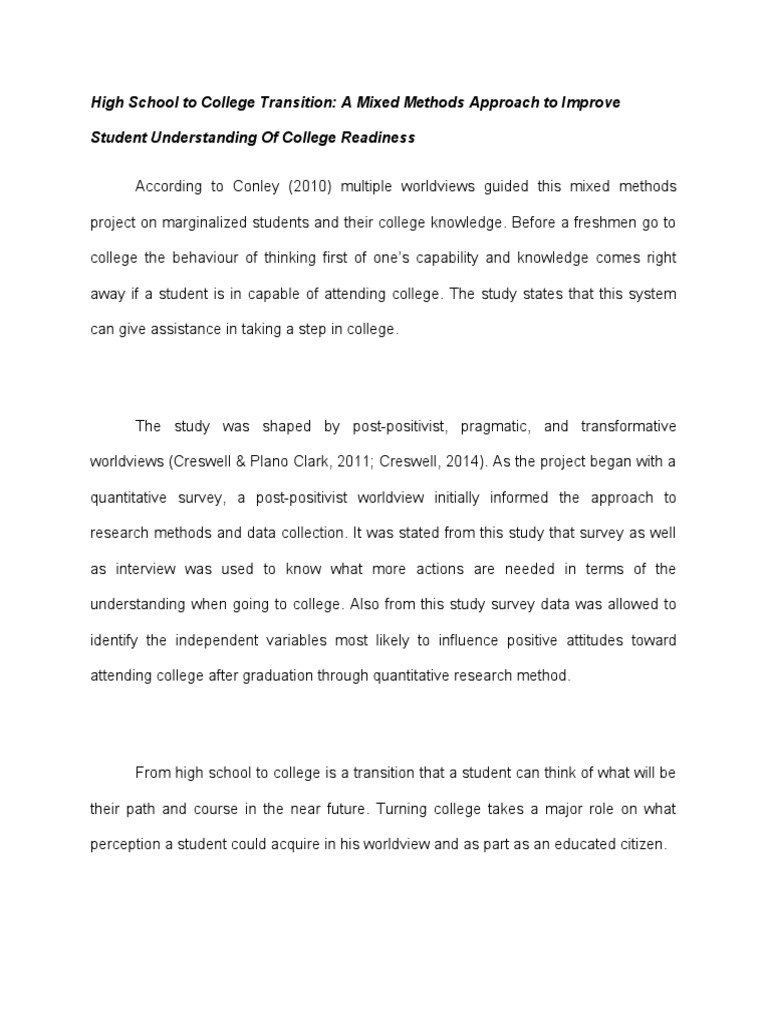 High School To College Transition: A Mixed Methods Approach To Improve ...