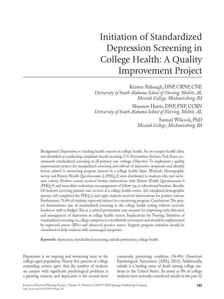 Initiation of Standardized Depression Screening in College Health A ...