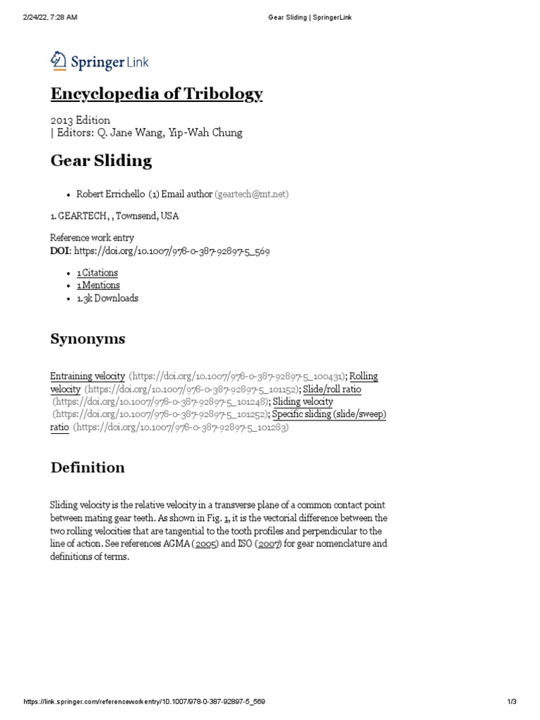 Gear Sliding - SpringerLink | PDF | Gear | Mechanical Engineering