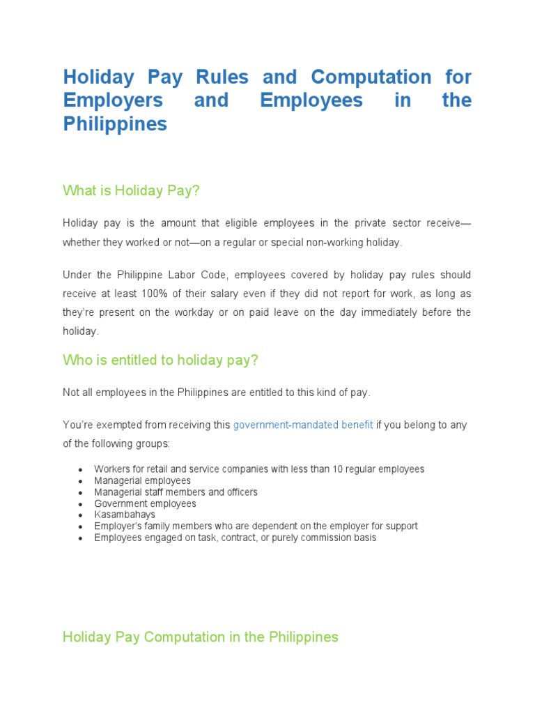 Holiday Pay Rules and Computation For Employers and Employees in The ...
