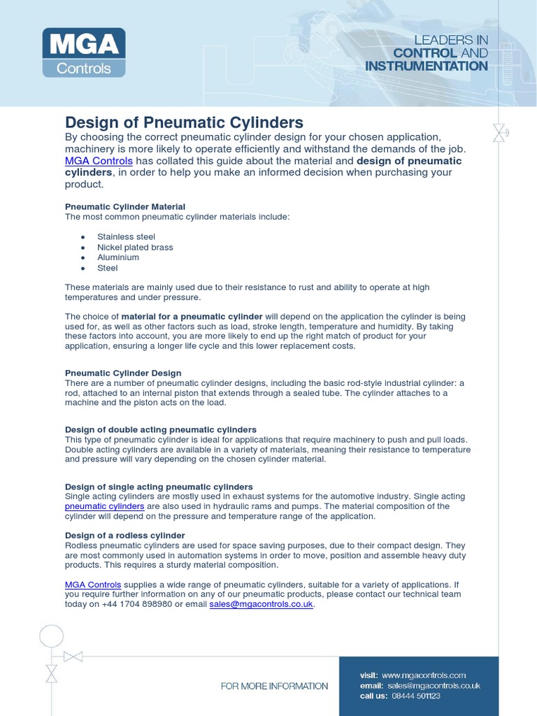 Design of Pneumatic Cylinders: MGA Controls | PDF