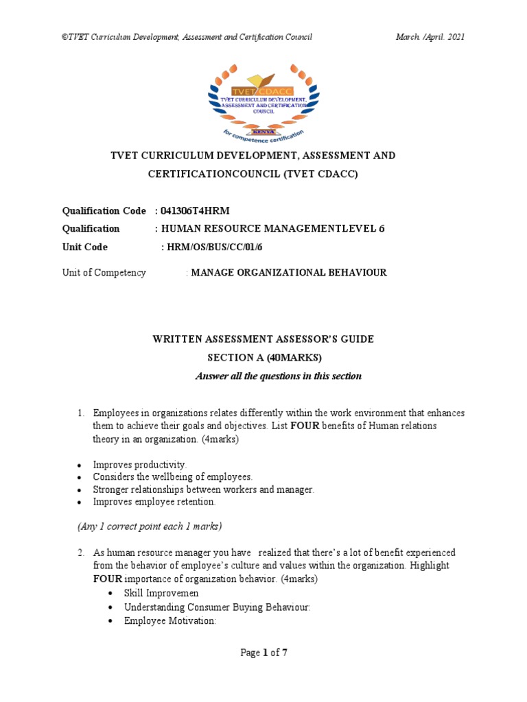 Assesors Guide Level 6 | PDF | Employment | Leadership