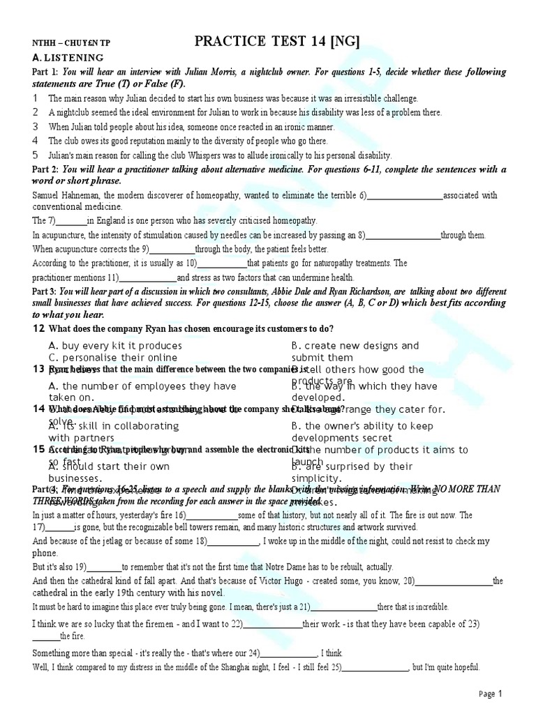 Practice Test 14 (NG) : NTHH - Chuy N TP | PDF | Theatre | Archaeology
