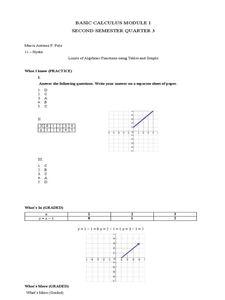 Basic Calculus Module 1 Second Semester Quarter 3 | PDF | Function ...