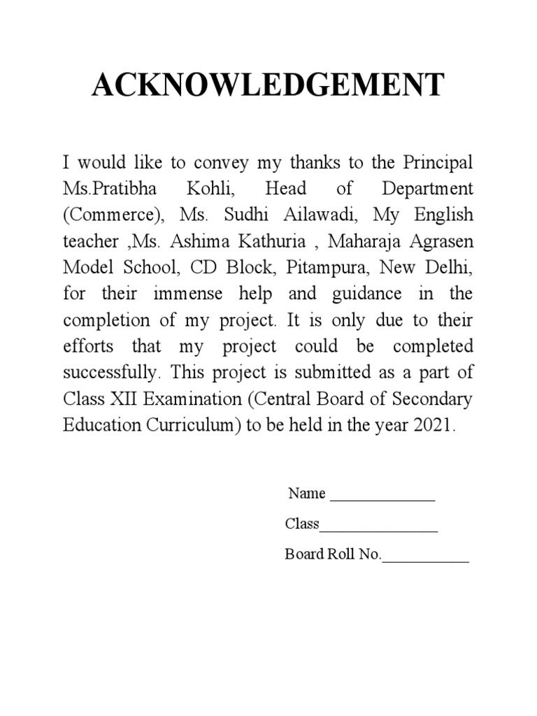 English Project Acknowledgement | PDF