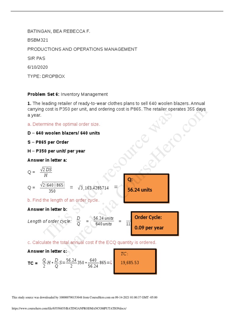 Optimal Order Size and Cost Analysis | PDF | Business Process | Supply ...