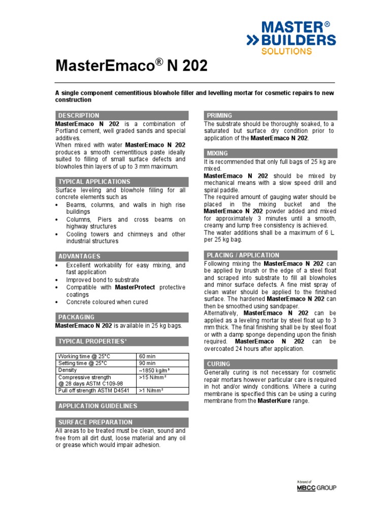 Masteremaco N 202: Description Priming | PDF | Concrete | Cement