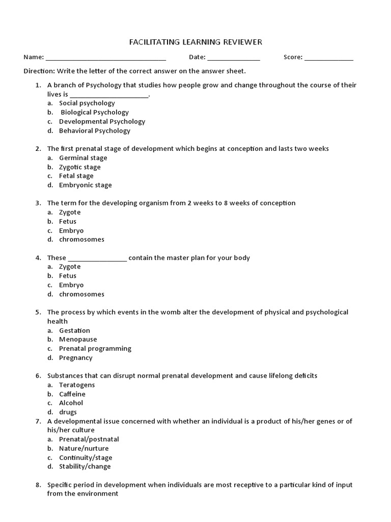 Facilitating Learning Reviewer | PDF | Prenatal Development | Attachment Theory