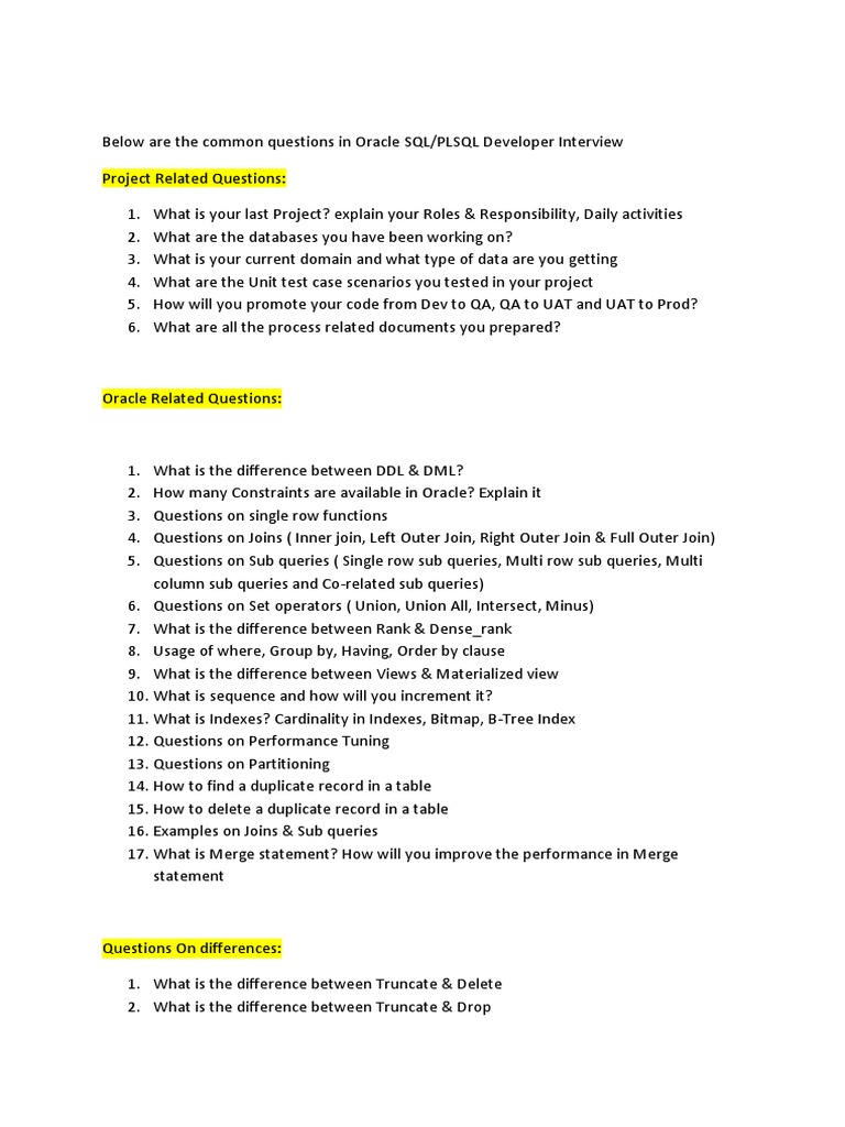 Oracle Interview Preparation | PDF | Pl/Sql | Sql