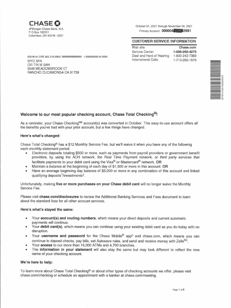 Nov-2021 Chase | PDF | Cheque | Transaction Account