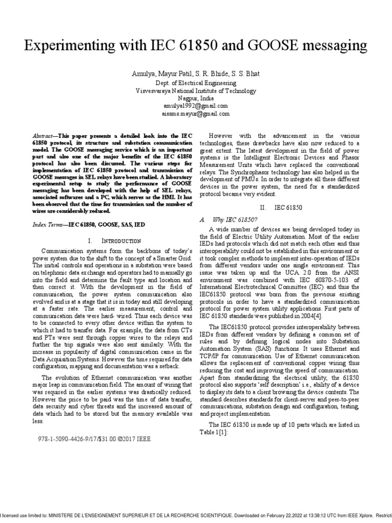 Experimenting With IEC 61850 and GOOSE Messaging | PDF | Ethernet | Computer Network