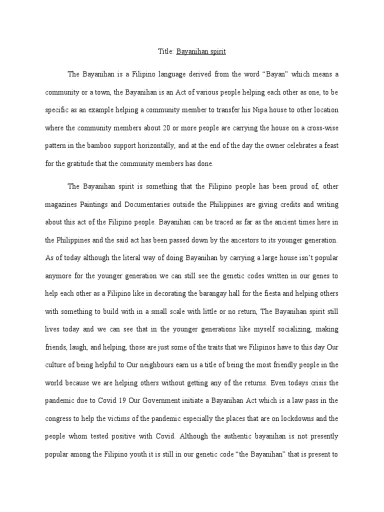 Bayanihan Spirit | PDF | Philippines