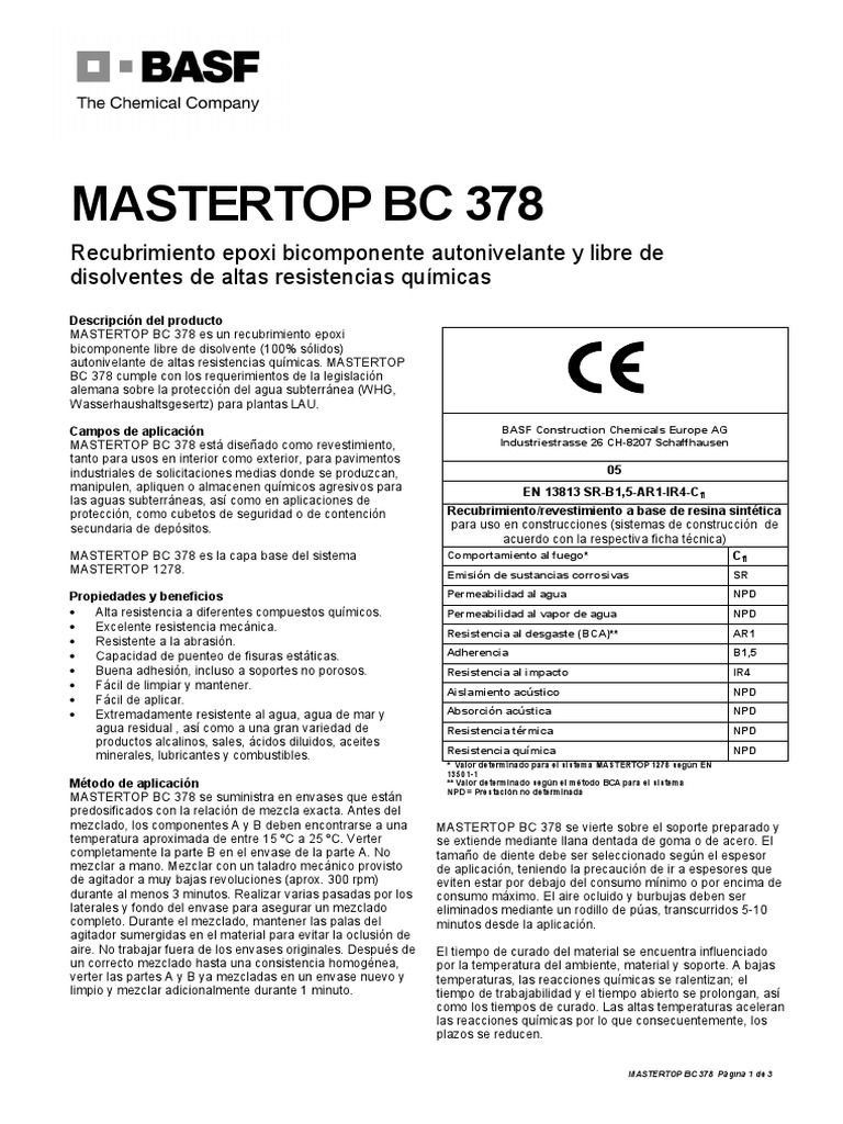 Mastertop BC 378 | PDF | Agua | Cloruro