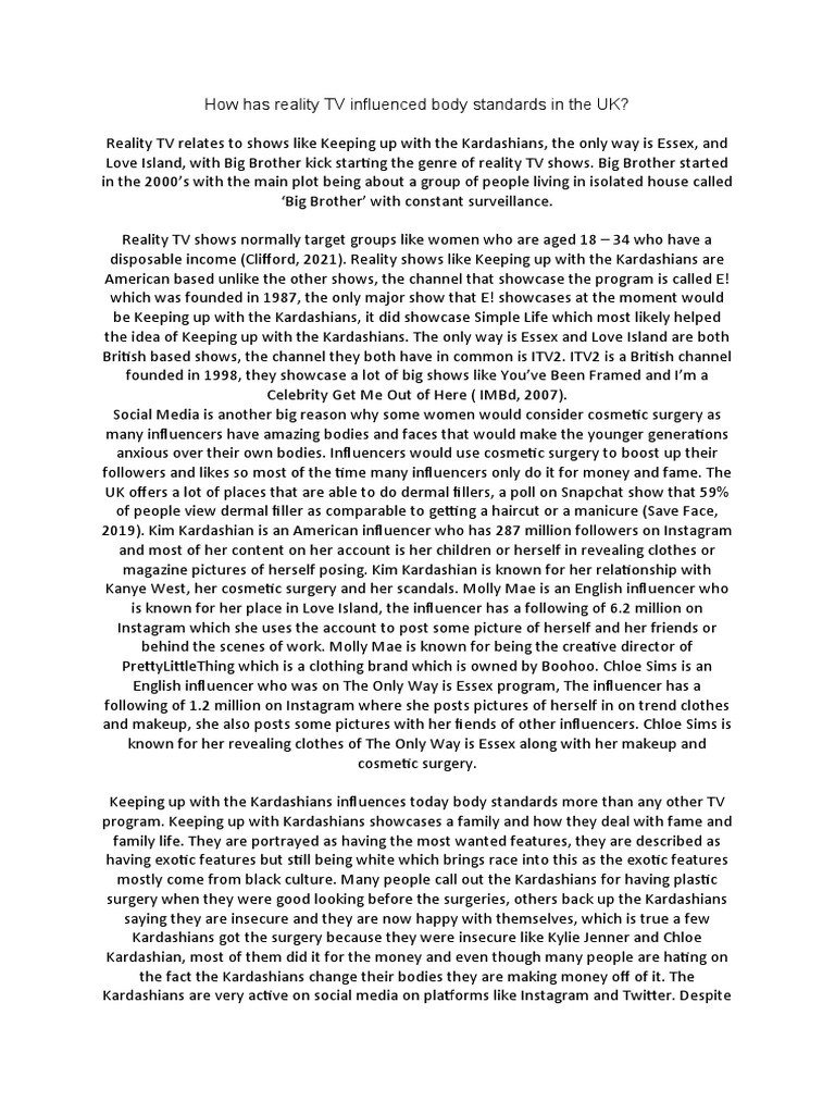 Body Standards in The Uk | PDF | Reality Television | Surgery