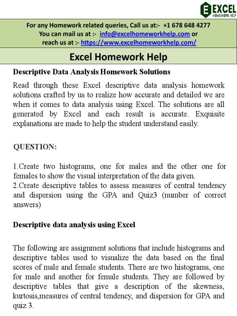 Excel Homework Help: Descriptive Data Analysis Homework Solutions | PDF ...