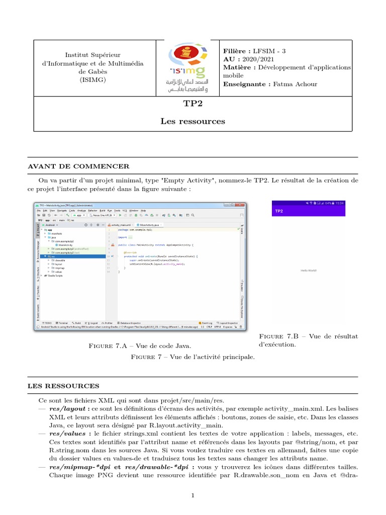 TP2 Les Ressources: Filière: LFSIM - 3 AU: 2020/2021 Matière: Développement D'applications ...