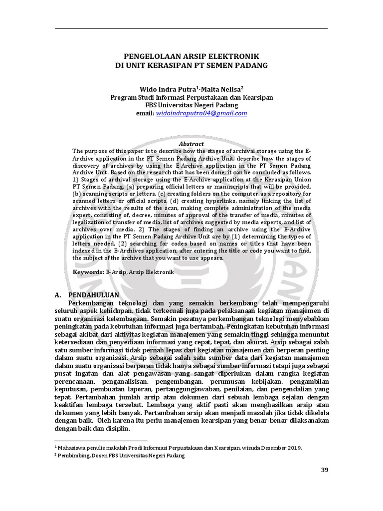 Pengelolaan Arsip Elektronik PT Semen Padang | PDF | Seni | Teknologi & Rekayasa
