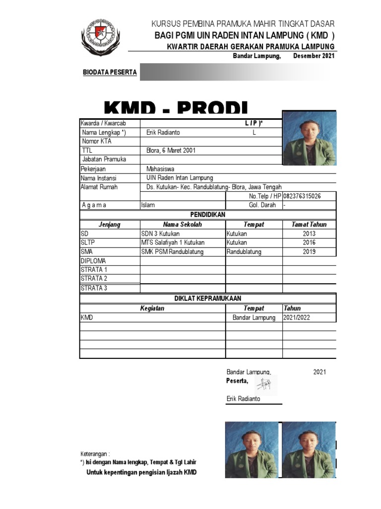 Blangko Biodata Peserta KMD 2021-Dikonversi | PDF