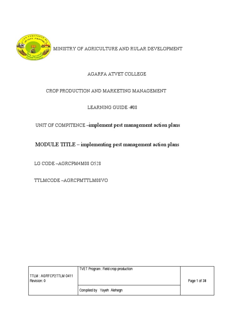 UC8implement Pest Management Action Plans | PDF | Insects | Pest (Organism)