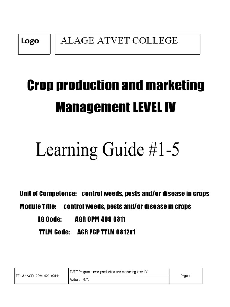 Crop Production and Marketing Management LEVEL IV: Alage Atvet College ...