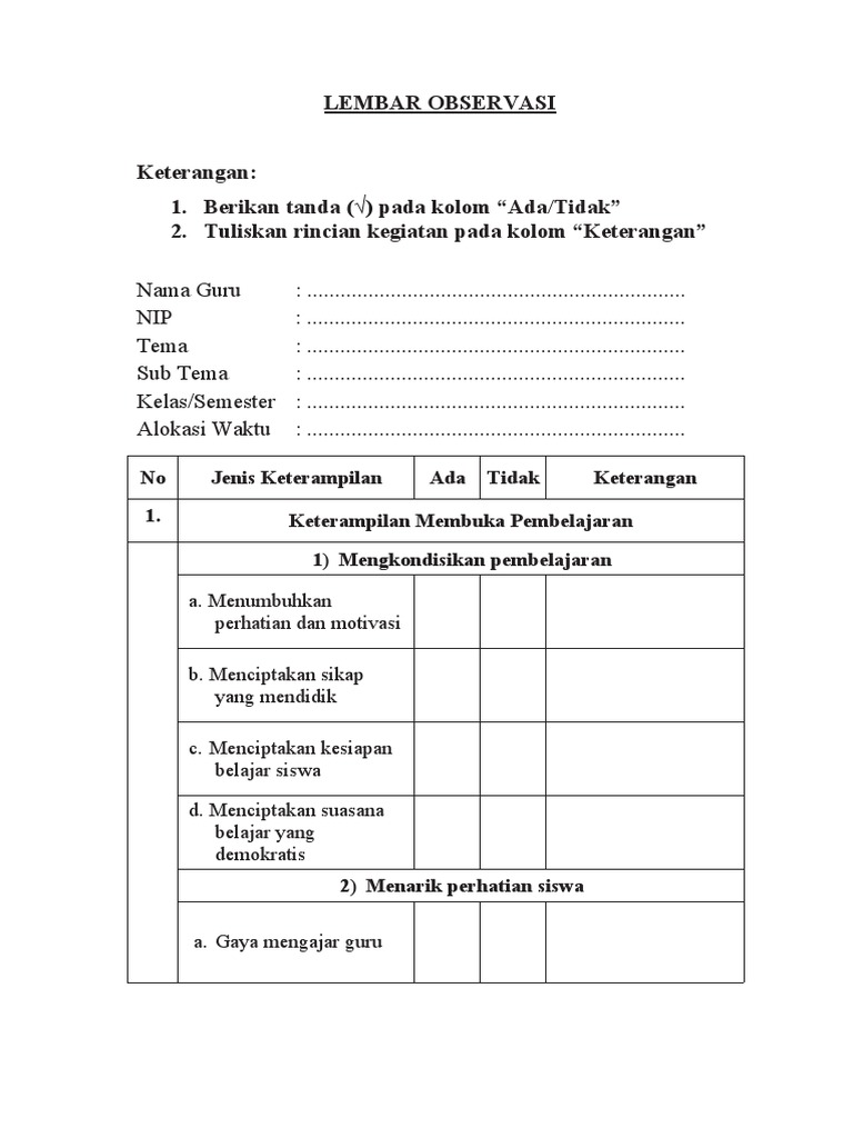 Lembar Observasi | PDF