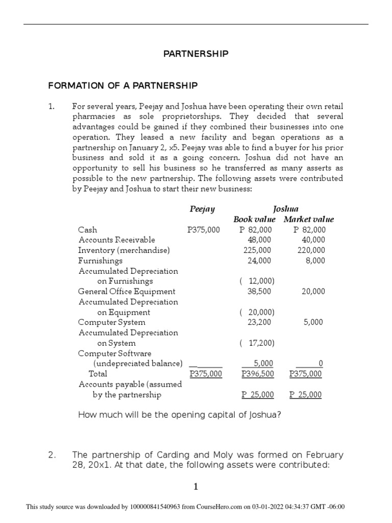 Partnership Formation Problems 2 | PDF | Partnership | Book Value