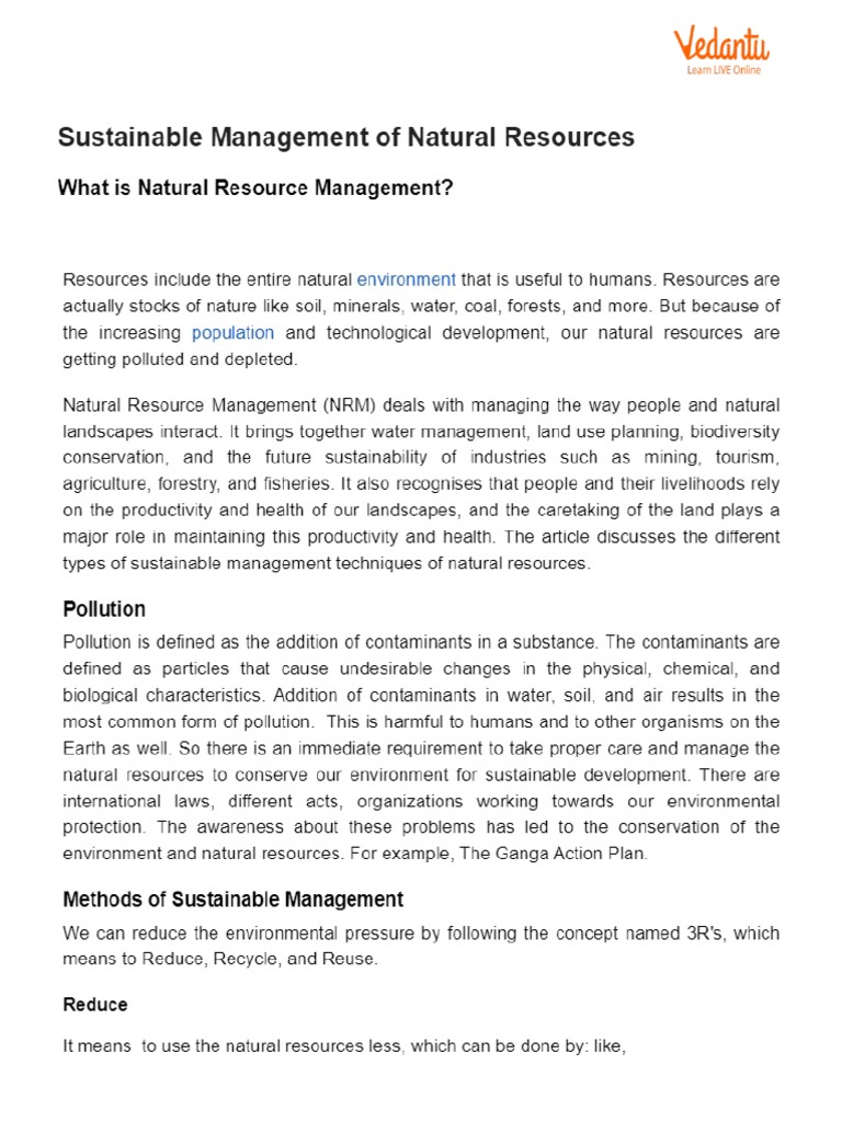 Sustainable Management of Natural Resources | PDF