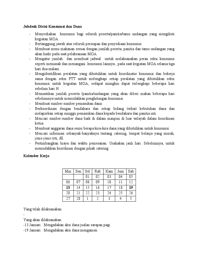 Jobdesk Konsumsi Dan Dana | PDF