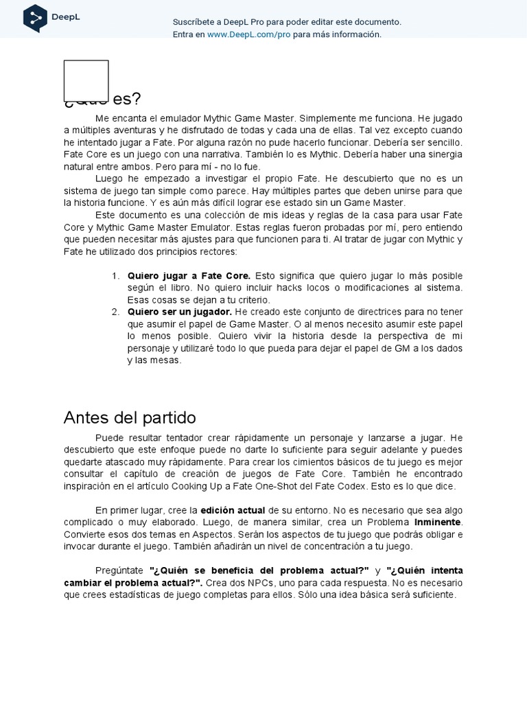 Reglas para Fate Core y Mythic RPG | PDF