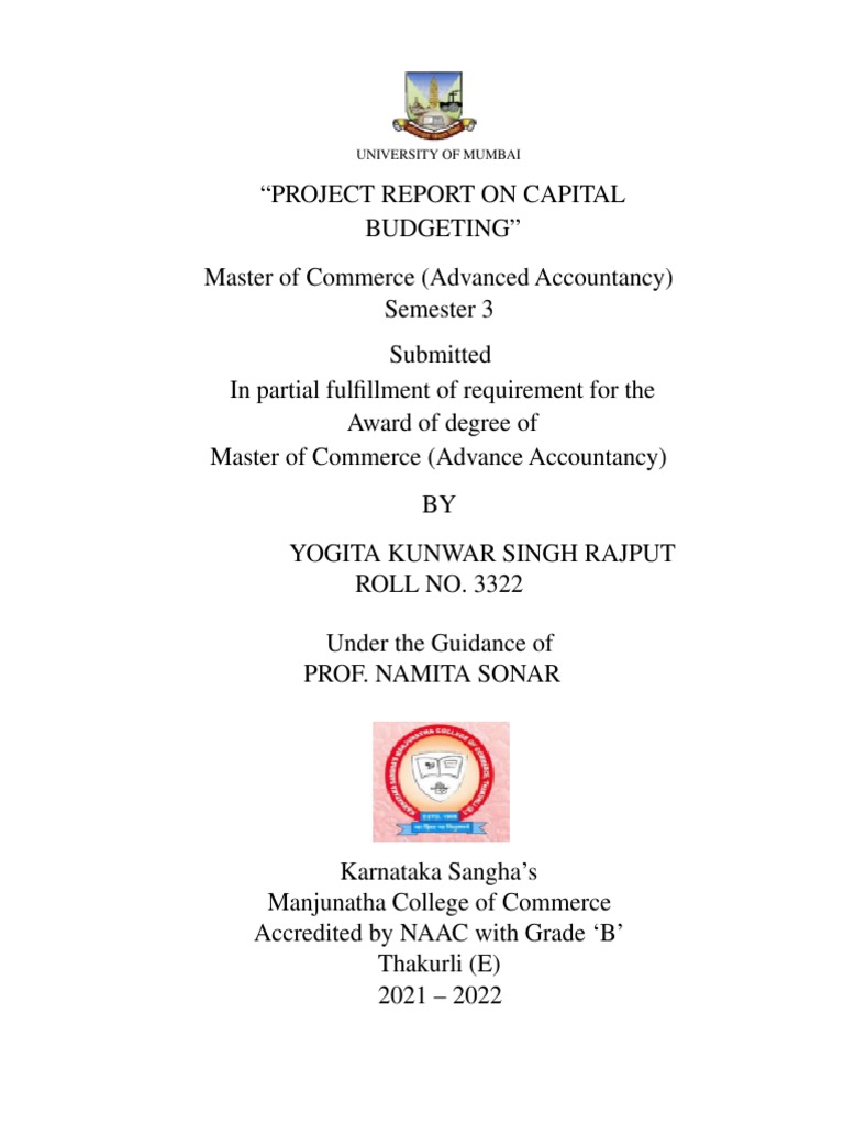 Yogita Rajput Mcom Sem 3 Capital Budgeting Project | PDF | Net Present Value | Internal Rate Of ...