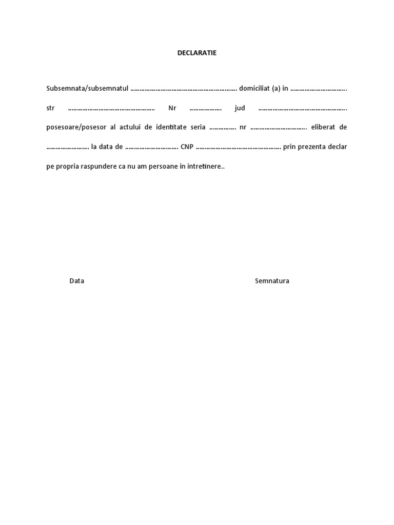 Declaratie Persoane in Intretinere | PDF