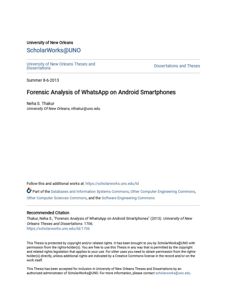 Forensic Analysis Of Whatsapp On Android Smartphones Pdf Android