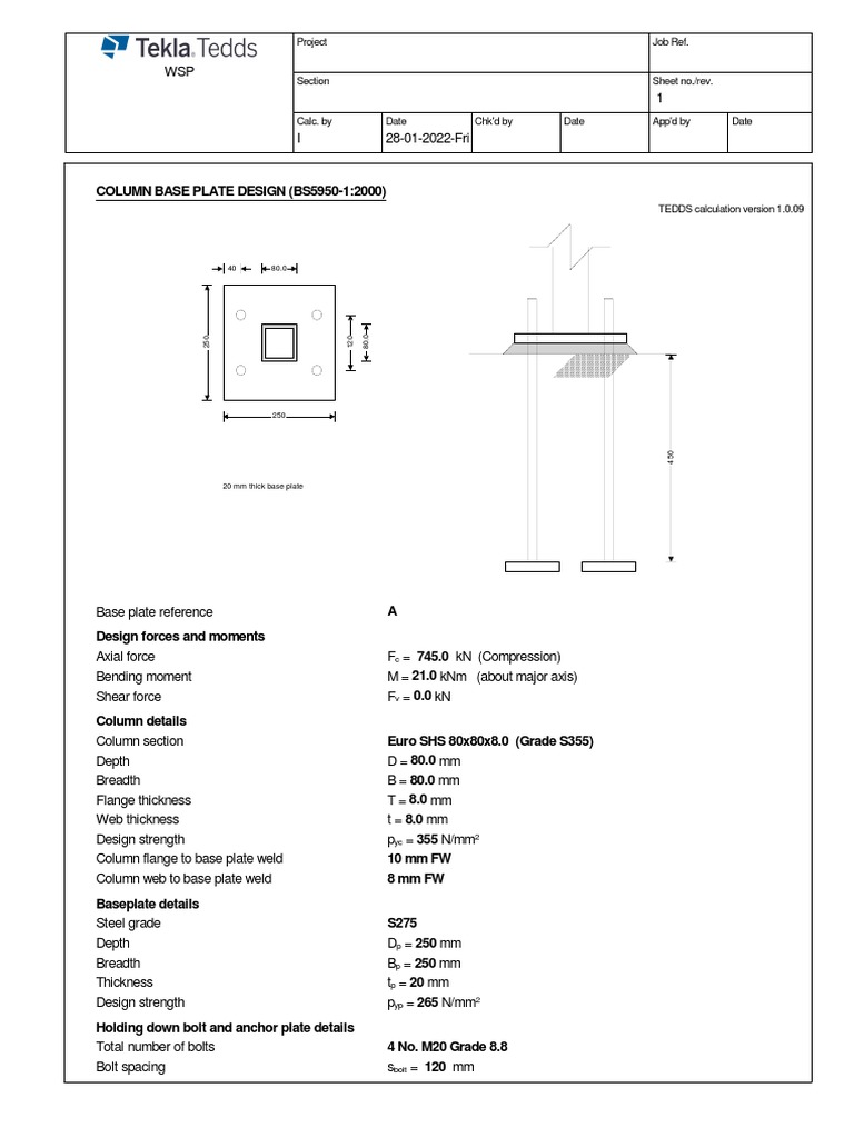 Column Base Plate Design (BS5950) | PDF | Structural Engineering ...