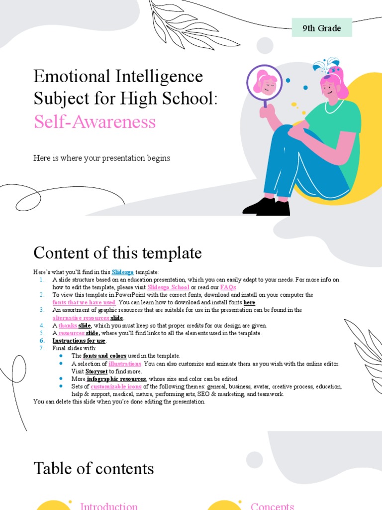 Emotional Intelligence Subject For High School 9th Grade Self Awareness ...
