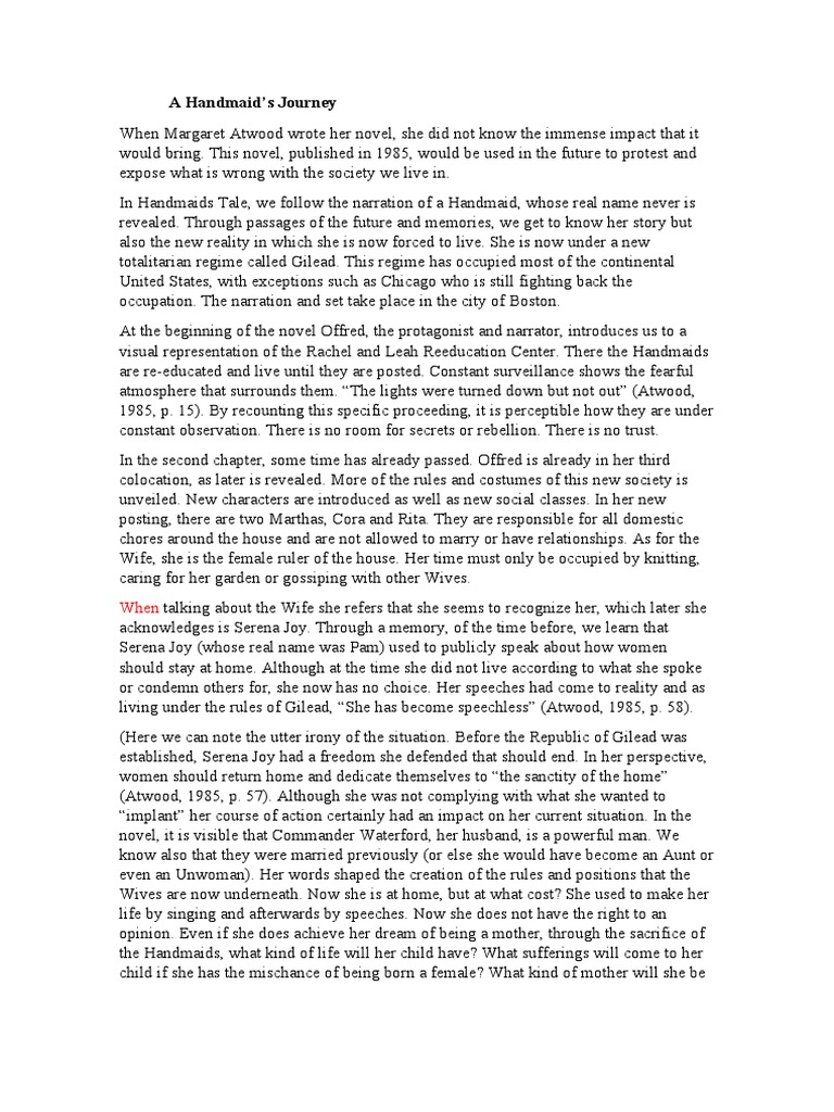 A Retelling of Margaret Atwood's The Handmaid's Tale Through Key Events ...
