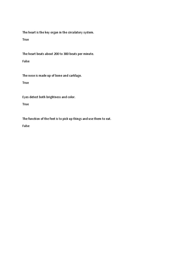 True or False Body Parts | PDF