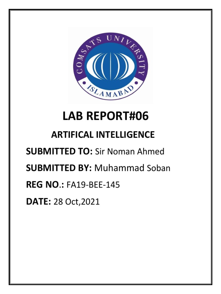 Lab Report#06: Artifical Intelligence Submitted To: SUBMITTED BY ...