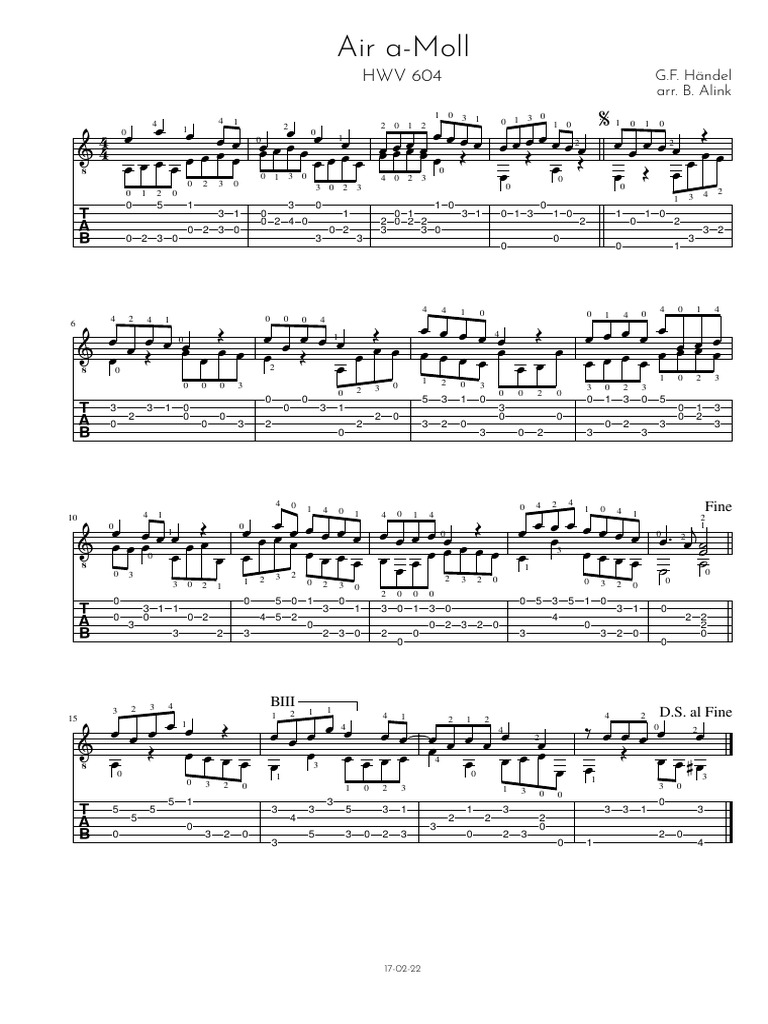 HWV604 Air A-Moll Handel Arr by Bert Alink | PDF | George Frideric Handel
