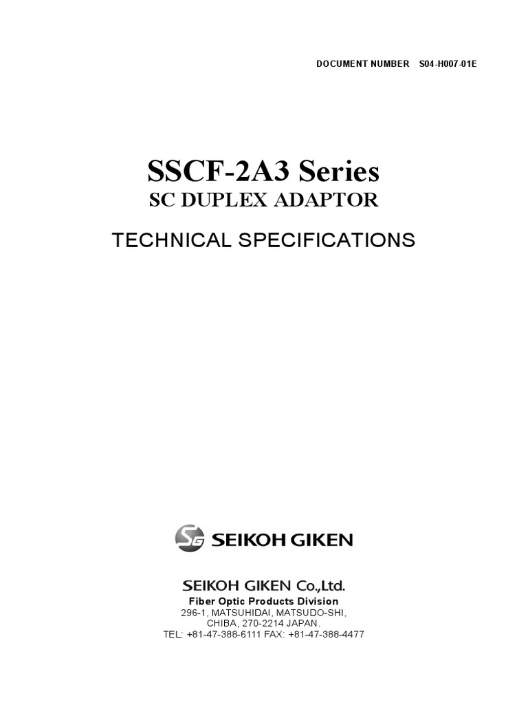 SSCF-2A3 Series: SC Duplex Adaptor | PDF | Optical Fiber