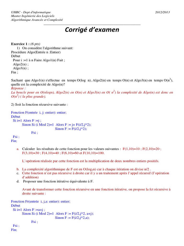 Exam 2013 - Sol | PDF | Algorithmes | Algorithmes et structures de données