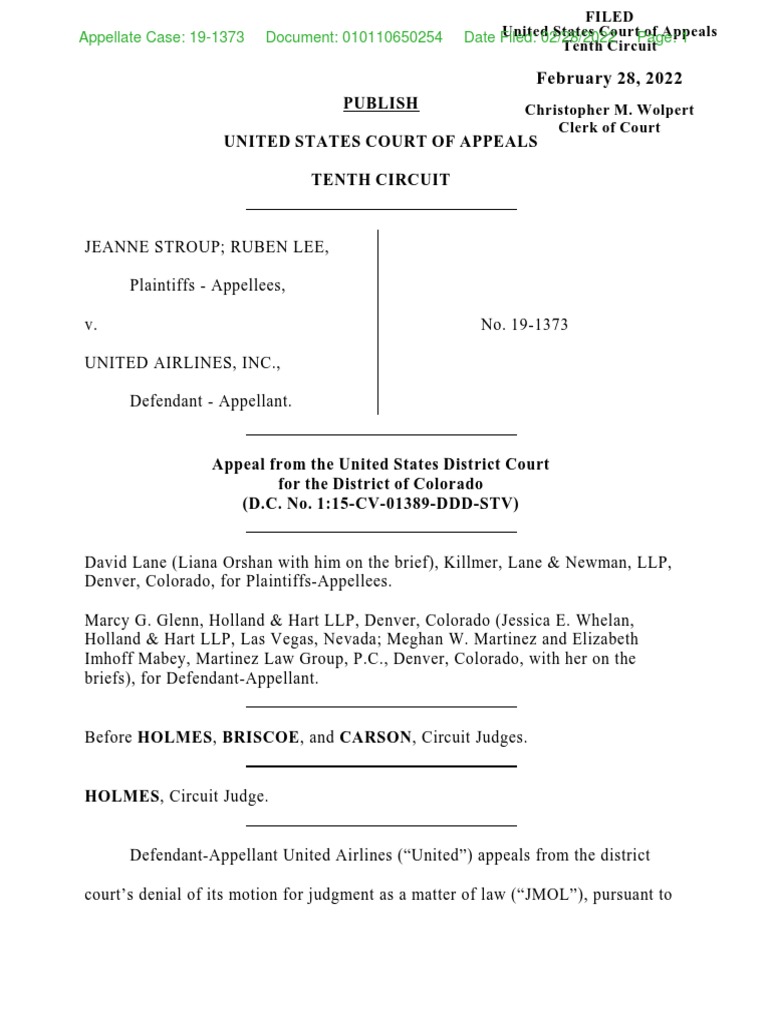 Jeanne Stroup and Ruben Lee V United Airlines: Appeal Ruling | PDF ...